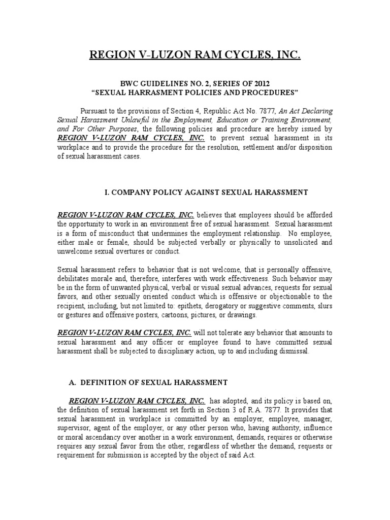 SEXUAL-HARASSMENT-POLICY-FORM-REG5 | PDF | Sexual Harassment | Human Rights