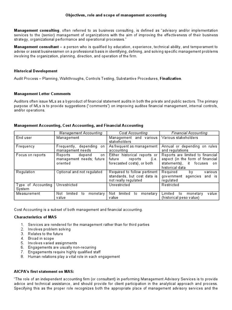 Objectives, Roles, and Scope of Management Accounting | PDF ...