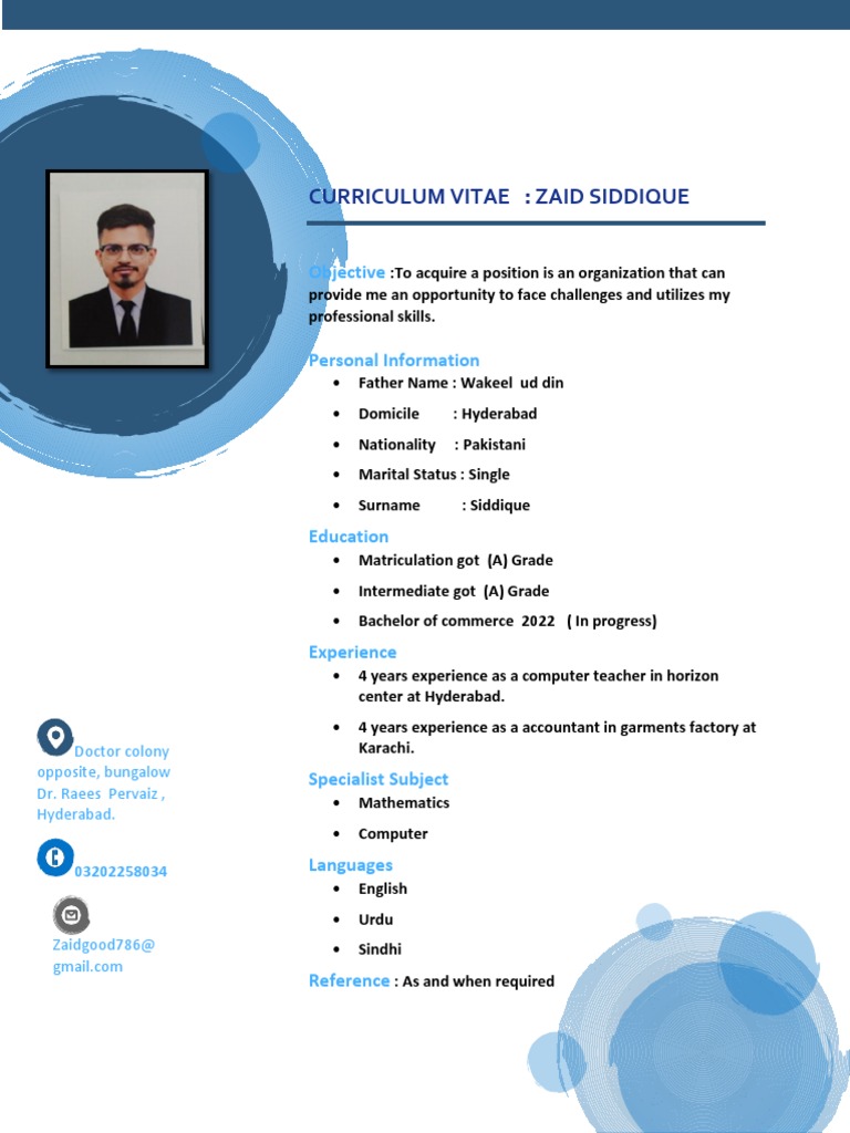 Curriculum Vitae: Zaid Siddique: Objective | PDF