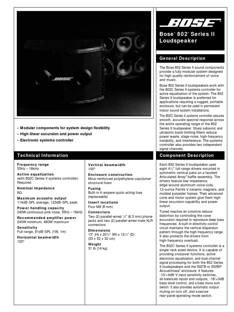 Bose 802 MkII Flyer | PDF | Loudspeaker | Equalization (Audio)