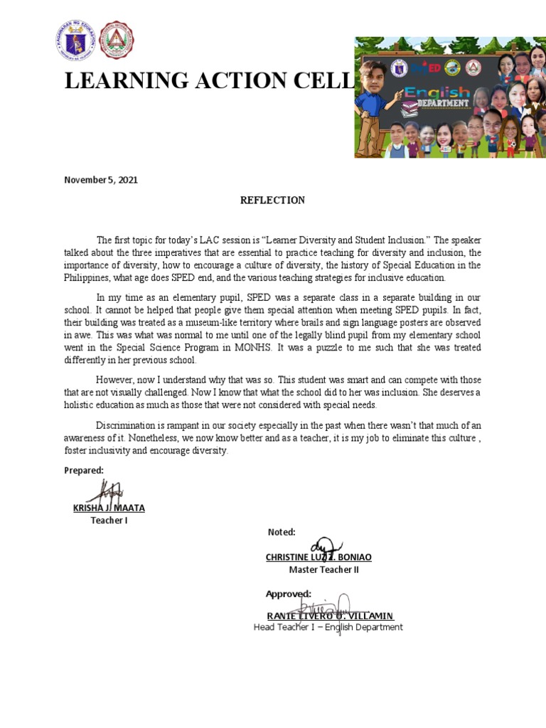 Learning Action Cell Reflection | PDF | Learning | Teachers