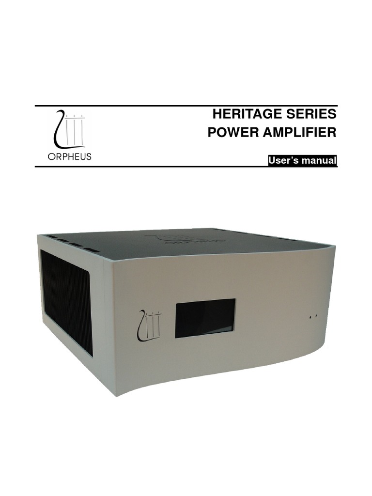 Orpheus Heritage Power Amplifier - User Manual | PDF | Amplifier | Electrical Connector