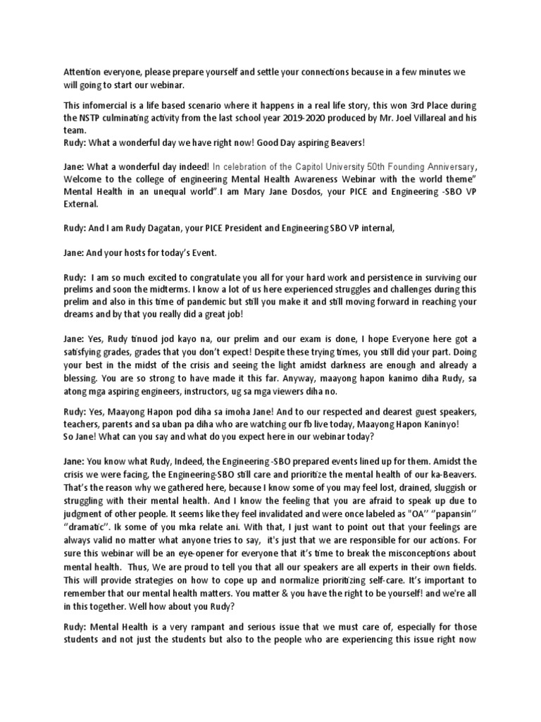 Mental Health Webinar Script Final | Download Free PDF | Popular ...