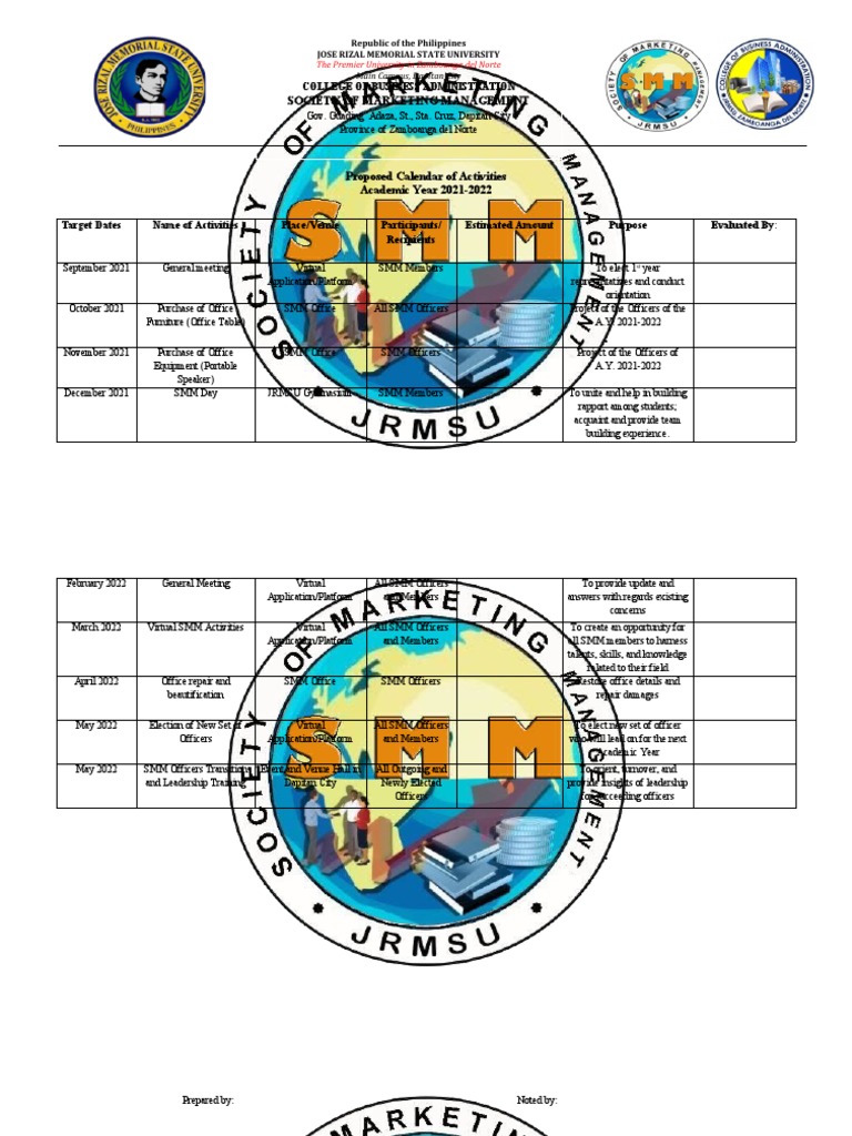 Proposed Calendar of Activities | PDF