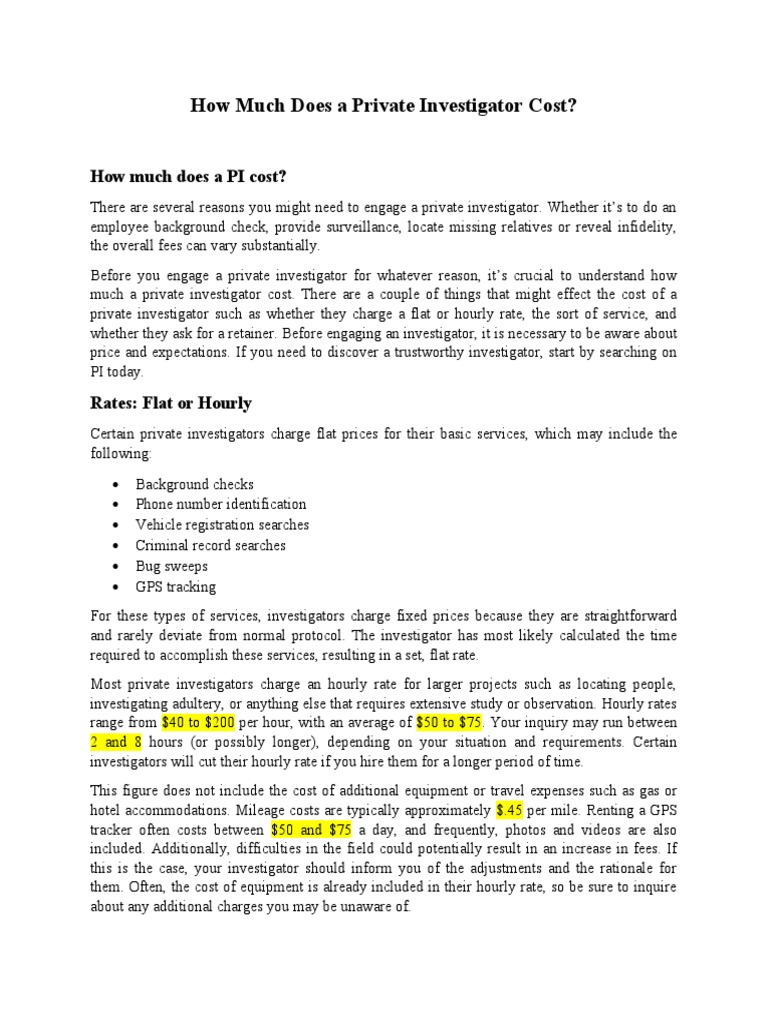 Private Investigator Cost Guide | PDF