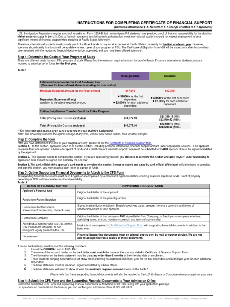 Certificate of Financial Support Form | PDF