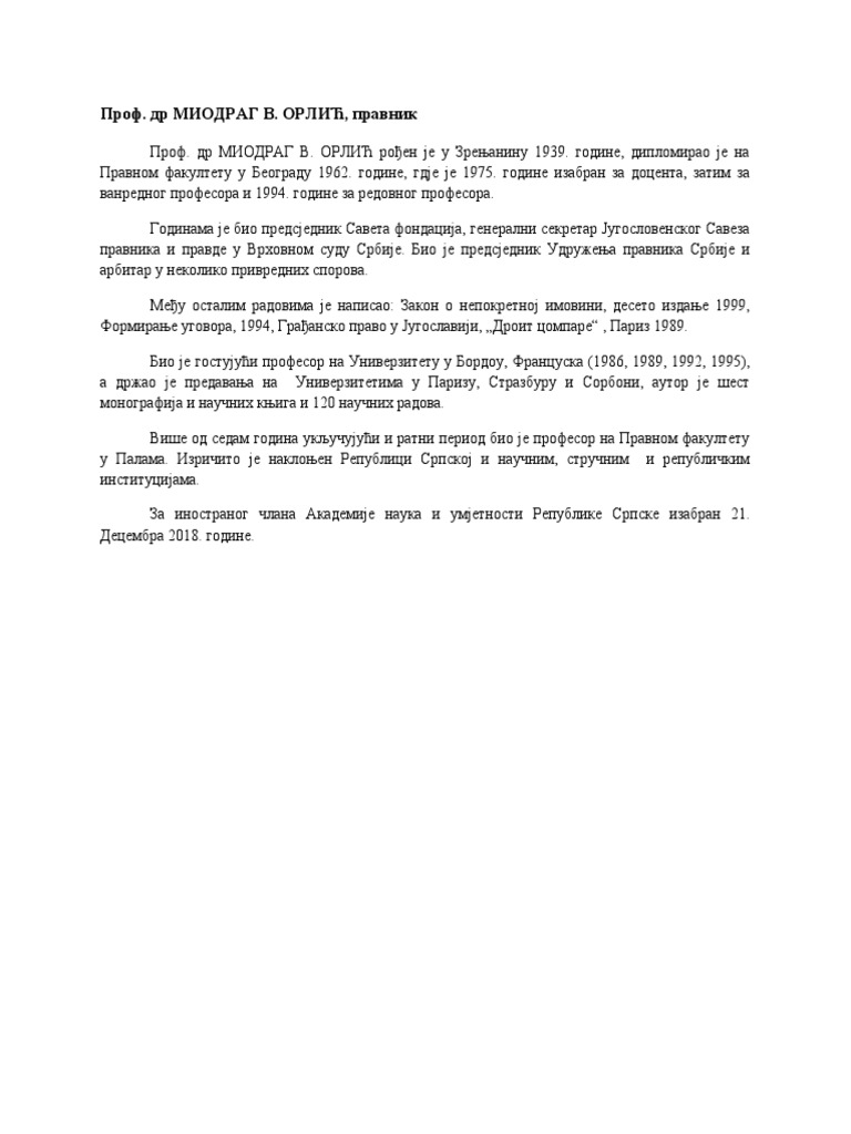 Miodrag Orlic Biografija | PDF
