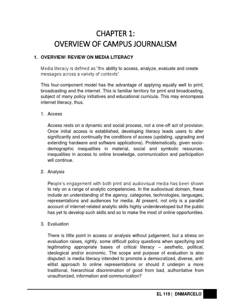 Overview of Campus Journalism: 1. Overview/ Review On Media Literacy ...