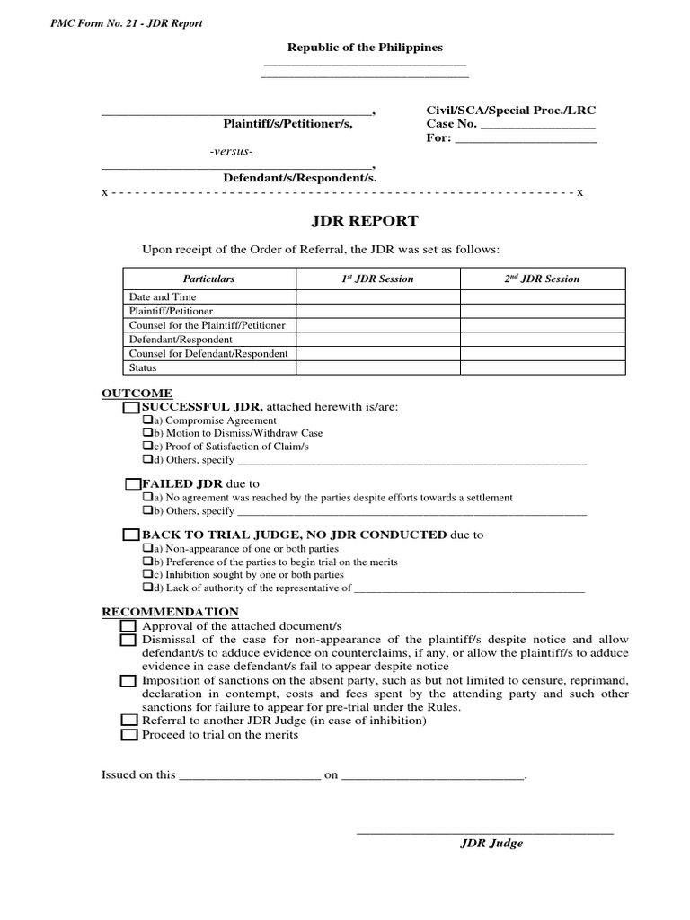 03 PMC Form No. 21 - JDR Report | PDF | Legal Procedure | Public Law