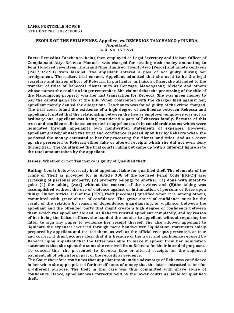 Qualified Theft Case Analysis | PDF | Theft | Criminal Law