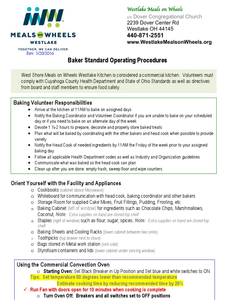 Baker Standard Operating Procedures: Dover Congregational Church | PDF ...