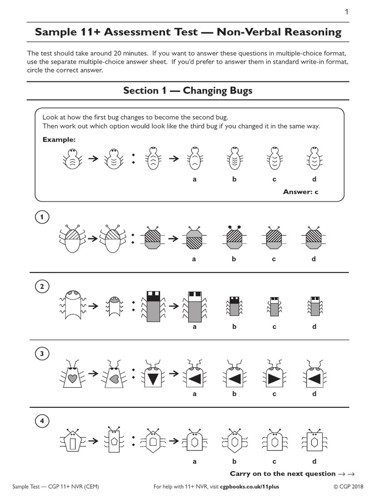 CGP 11plus CEM Non-Verbal Reasoning Free Practice Test | PDF | Multiple ...