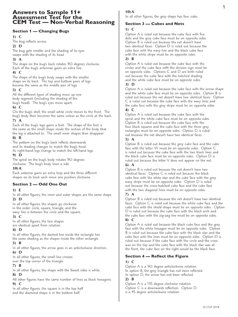 CGP 11plus Cem Non-Verbal Reasoning Free Practice Test Answers | PDF ...