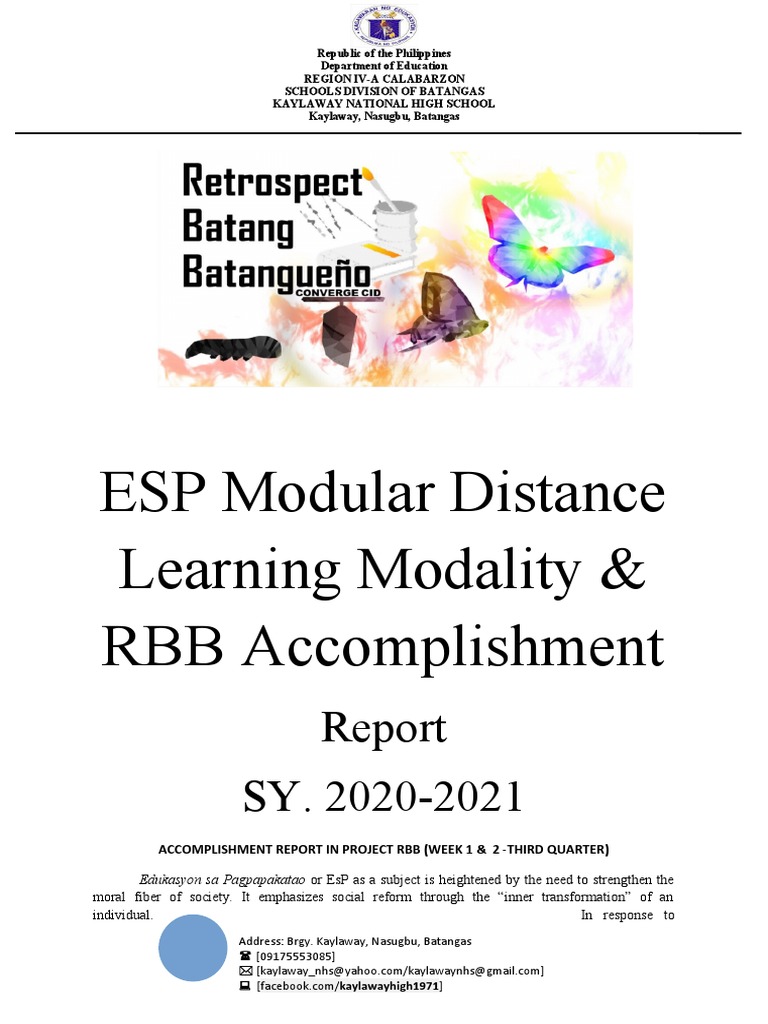 ESP Modular Distance Learning Modality & RBB Accomplishment | PDF ...