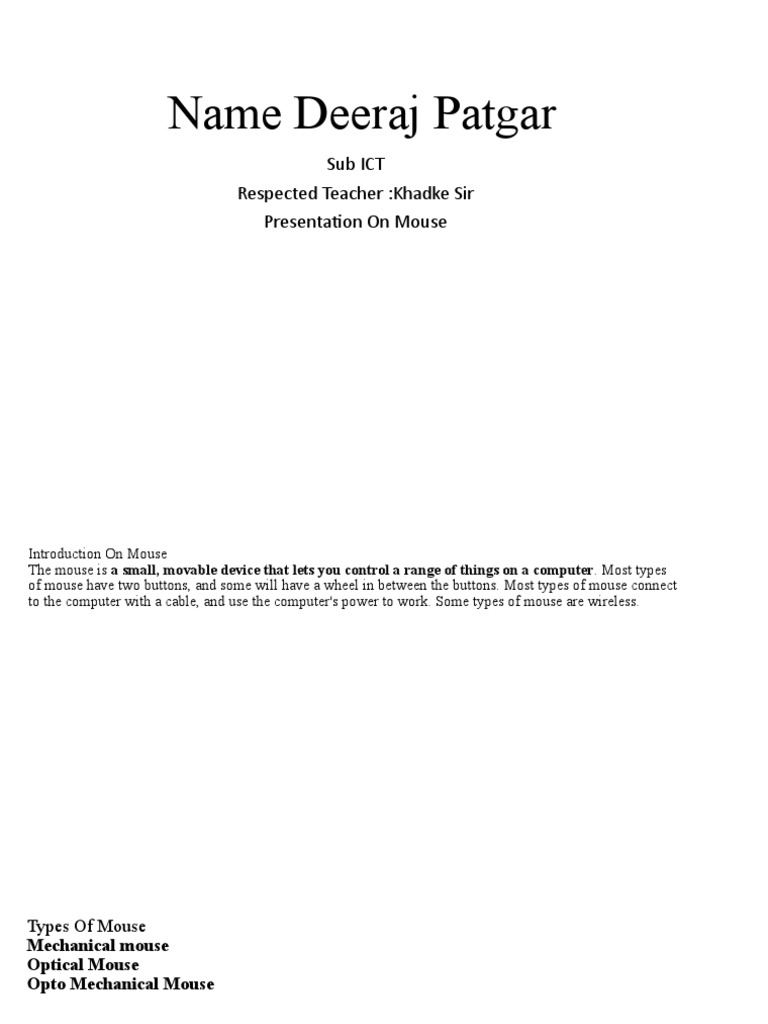 Ict Practical of Mouse From Deeraj Patgar | PDF | Tools | Electronics