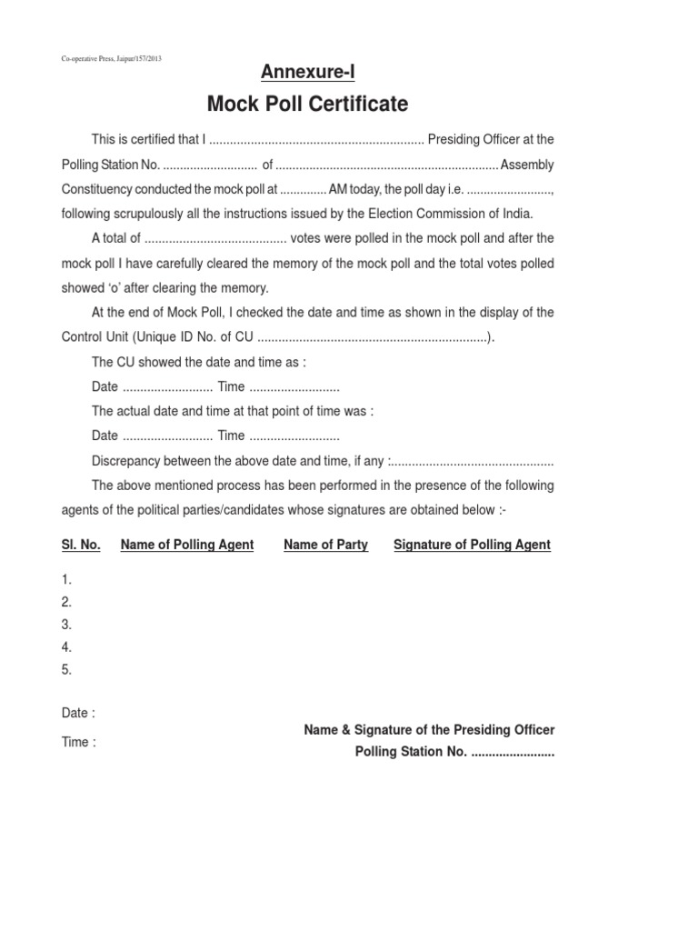Mock Poll Certificate Format | PDF | Social Science | Law