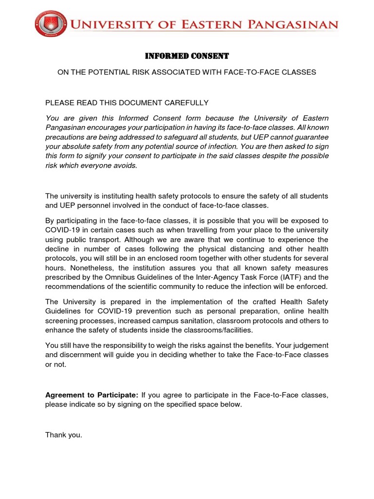 Informed Consent: Agreement To Participate: If You Agree To Participate ...