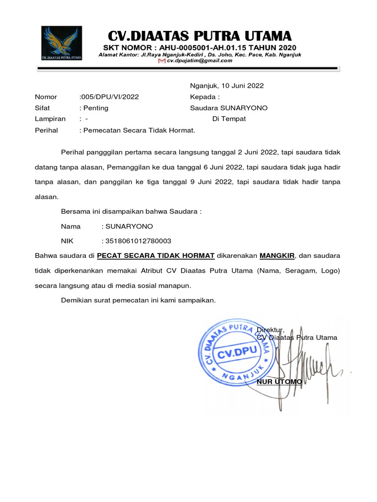 Surat Pemecatan | PDF