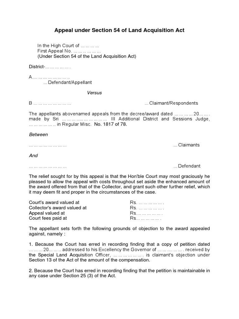 Appeal Under Section 54: Land Acquisition | PDF | Appeal | Separation ...