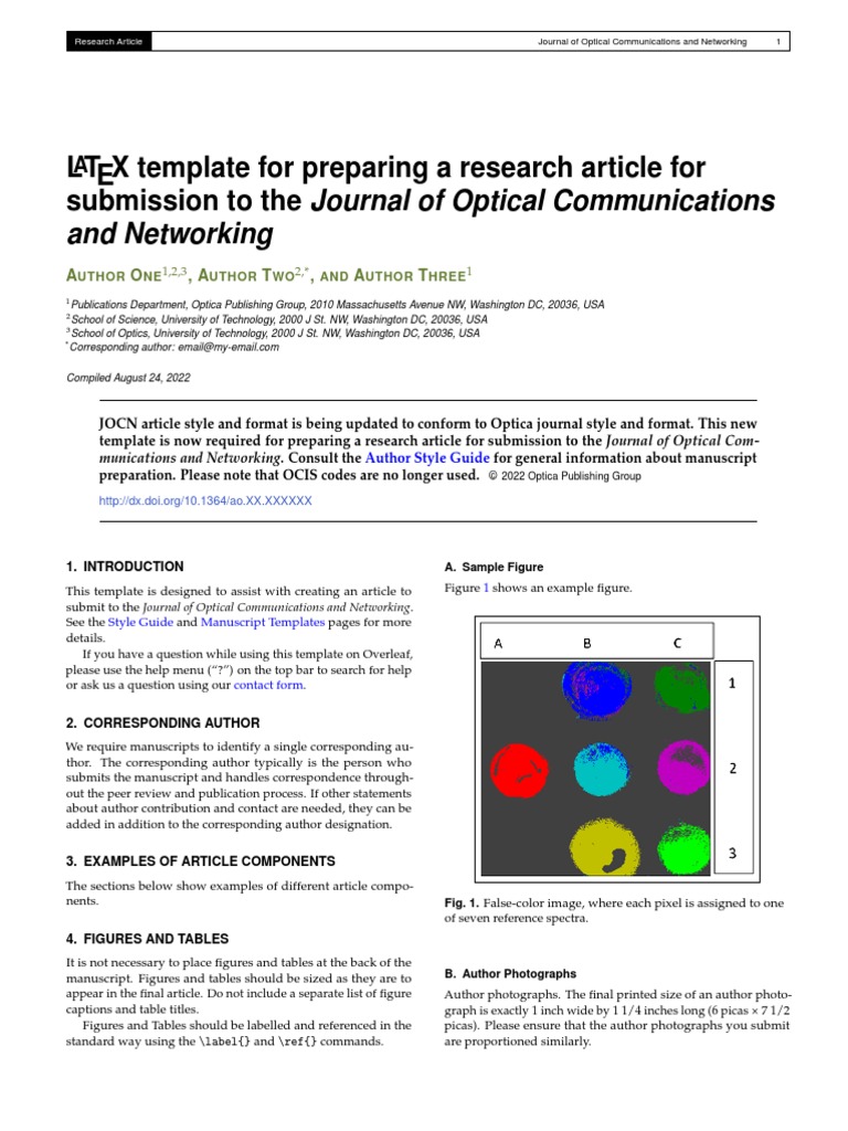 Latex Template For Preparing A Research Article For Submission To The Journal of Optical ...
