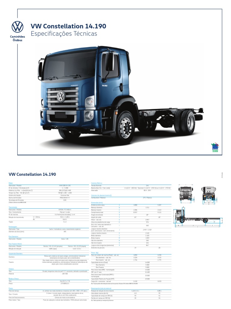 Especificações do VW Constellation 14.190 | PDF | Freio | Máquinas