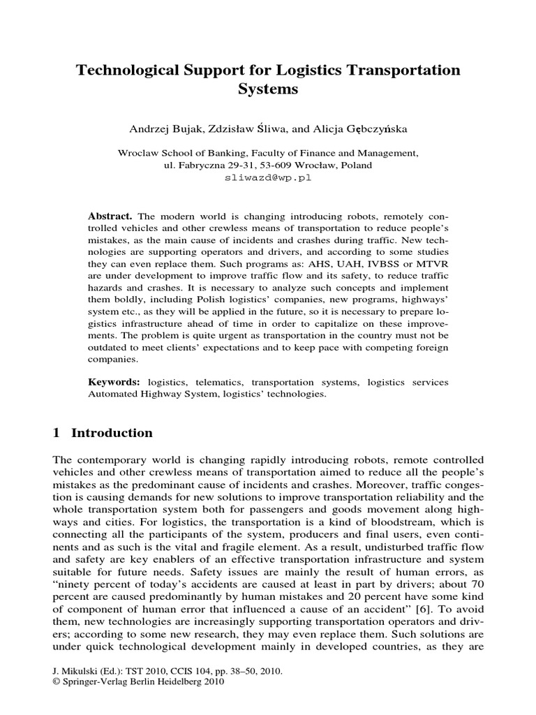 Technological Support For Logistics Transportation Systems | PDF ...