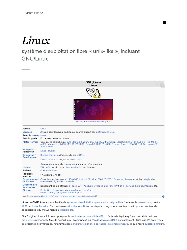 Linux - Wikipédia | PDF | Linux | Distribution Linux