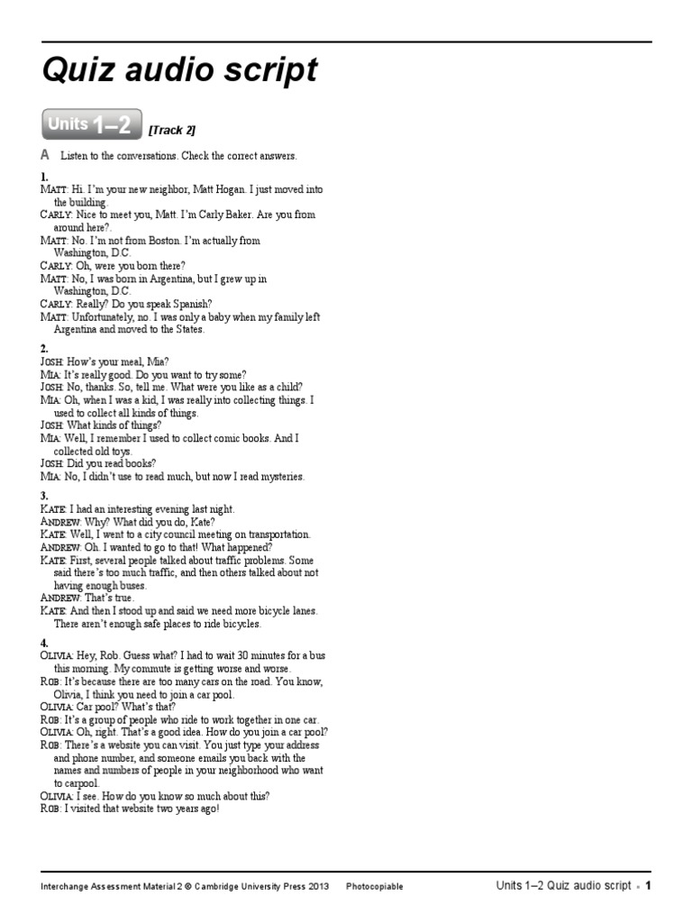 Quiz Audio Script: Units | PDF
