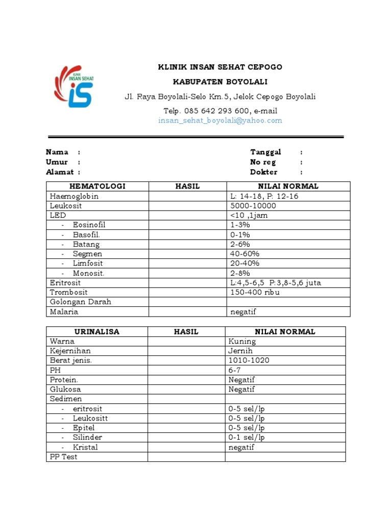 Form Laporan Hasil Pemeriksaan Lab | PDF