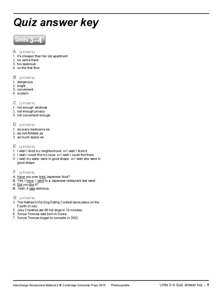 Quiz Answer Key: Units | PDF