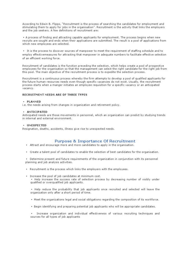 A Comprehensive Overview of Recruitment: Processes, Objectives, Sources ...