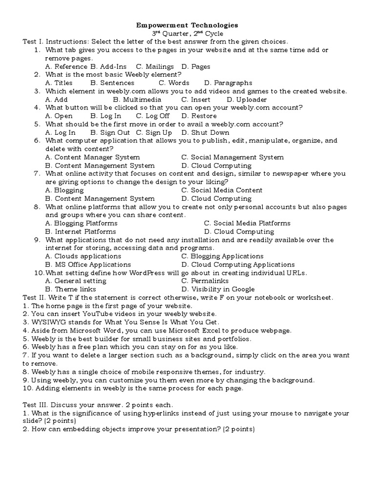 Empowerment Technologies - Summative C2 With Answer Key | PDF | Cloud ...