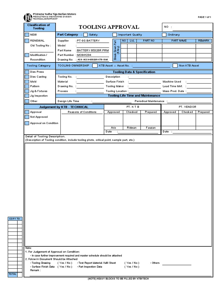 Tooling Approval and Verification Report | PDF