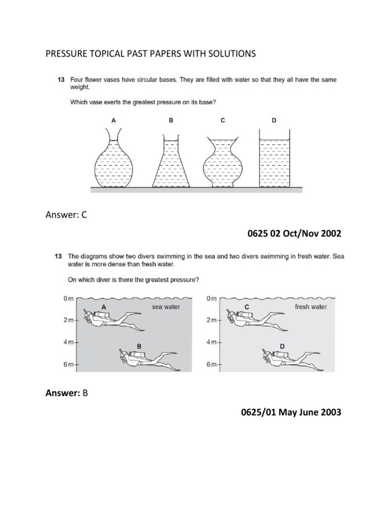 Pressure Past Papers with Solutions | PDF | Sports & Recreation