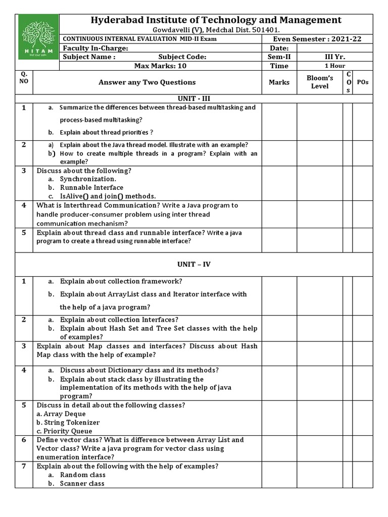 Java Question Bank For Mid Exam 2 Pdf Software Information Technology 