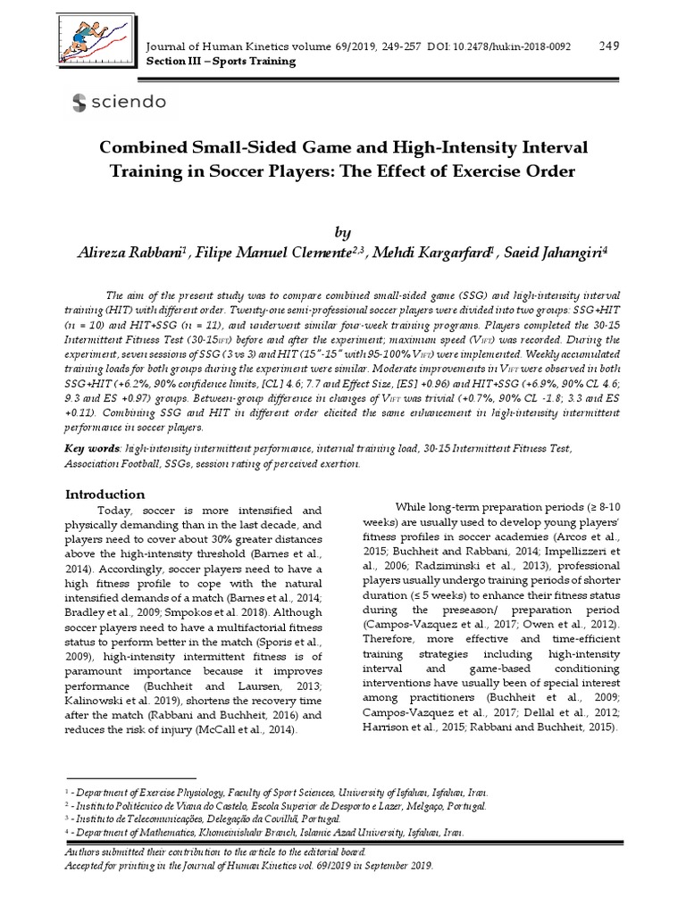 Combined Small Sided Game and High Intensity Interval Training in Soccer Players - The Effect of ...