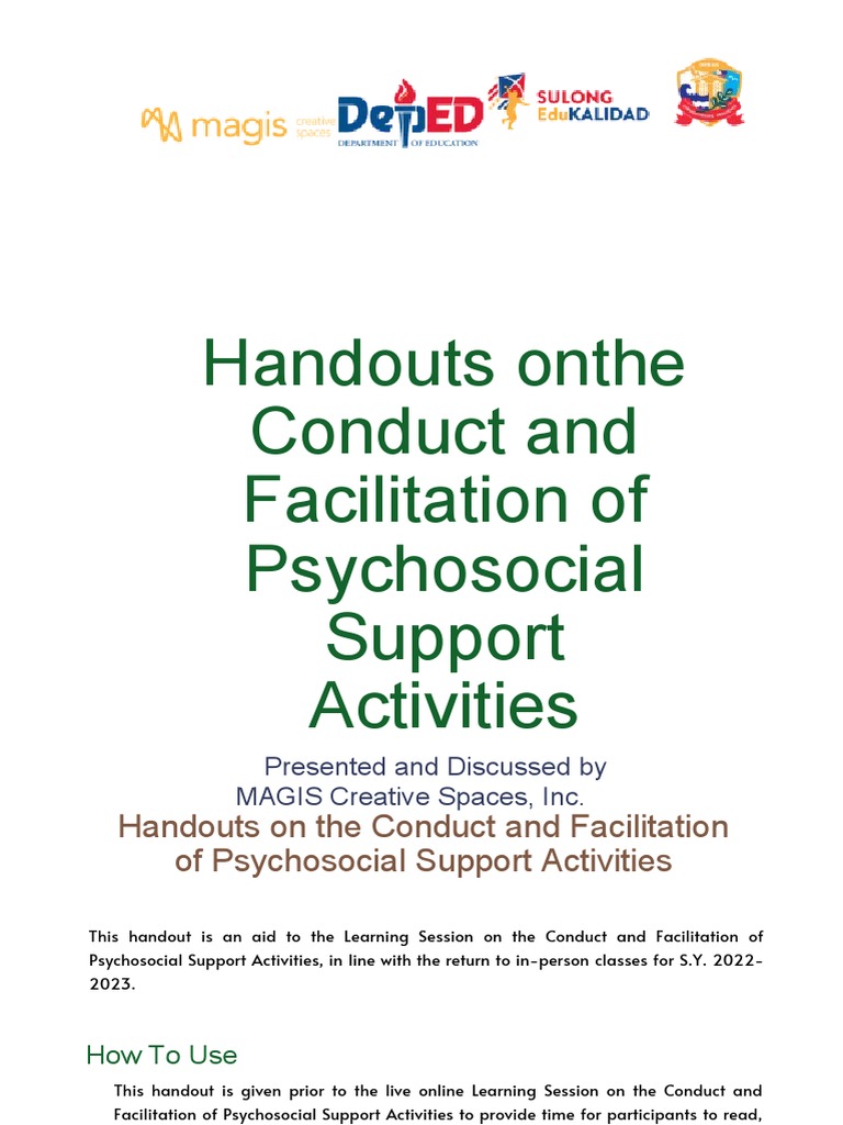 Handouts of The Conduct and Facilitation of PSS ACTIVITIES | PDF ...