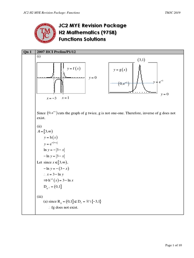 H2 MYE Revision Package Functions Solutions | PDF