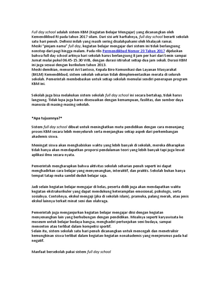 Full Day School Adalah Sistem KBM | PDF