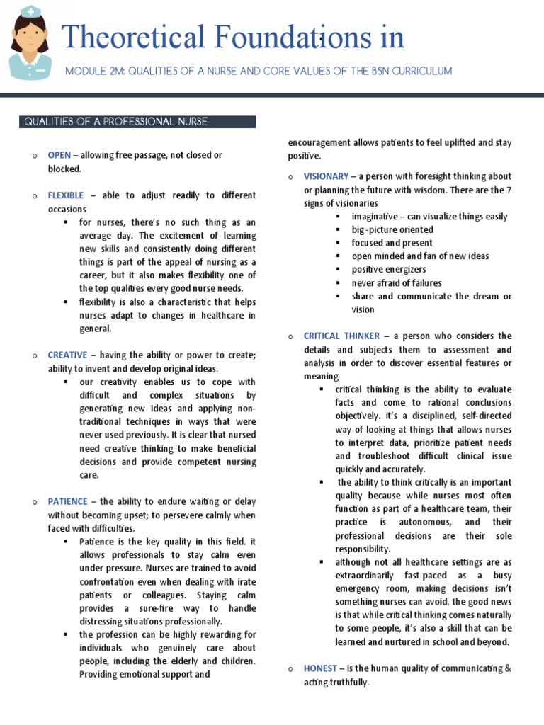 TFN 2M Qualities of A Nurse and Core Values of The BSN Curriculum | PDF