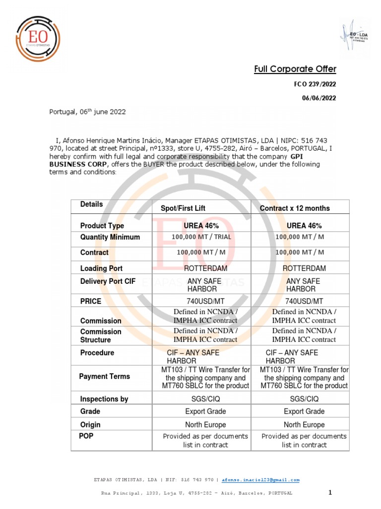Fco - 239 - 06 - 2022 - Eo - Gpi Business Corp - Urea | PDF | Letter Of ...