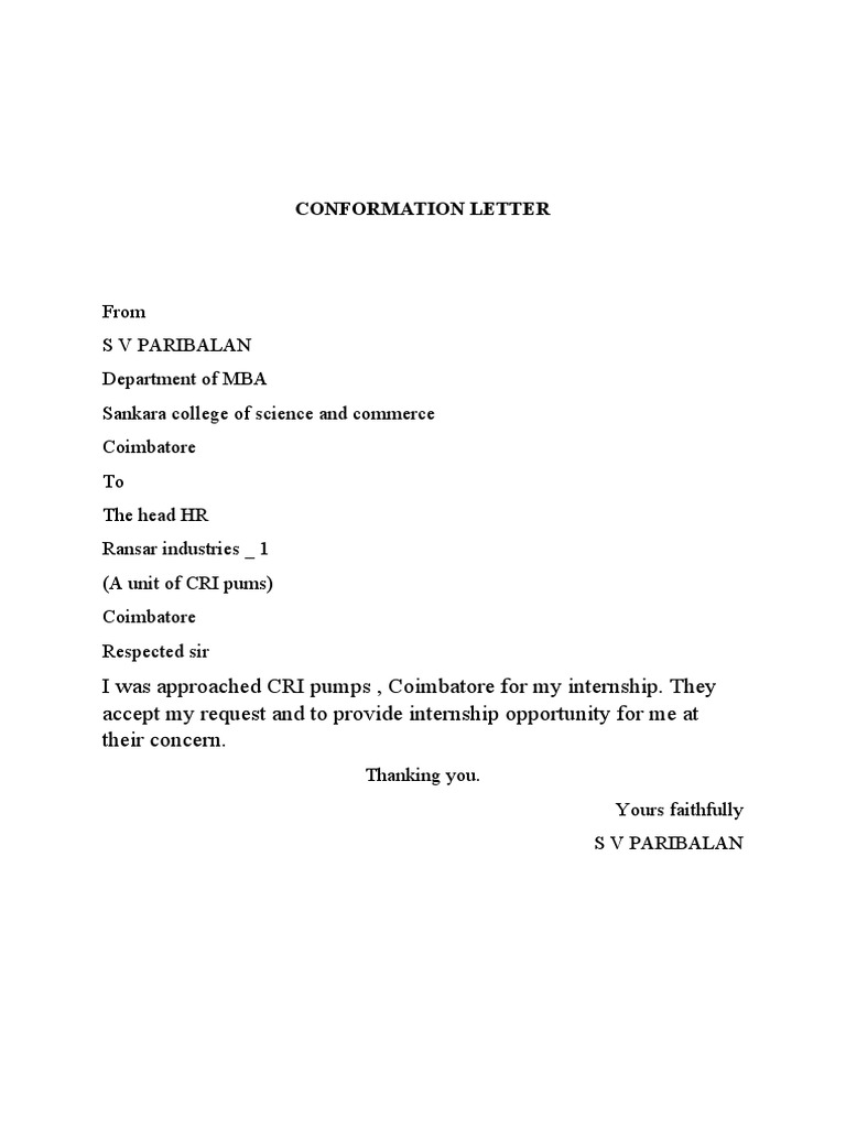 Conformation Letter (1) | PDF