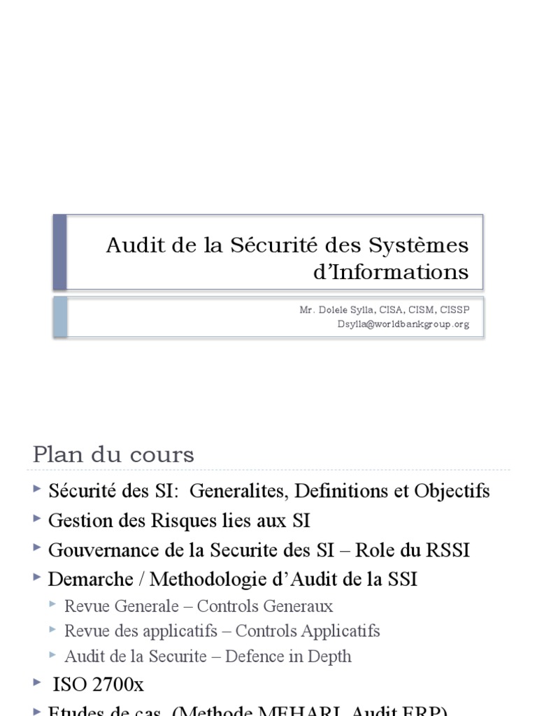 Audit de la Sécurité des Systèmes d'Information | PDF | Sécurité | Sécurité des systèmes d ...
