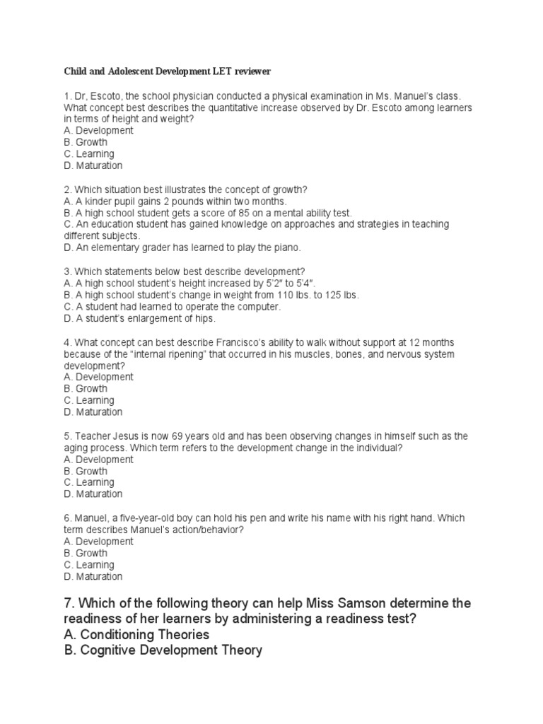Child and Adolescent Development LET Reviewer | PDF | Developmental ...