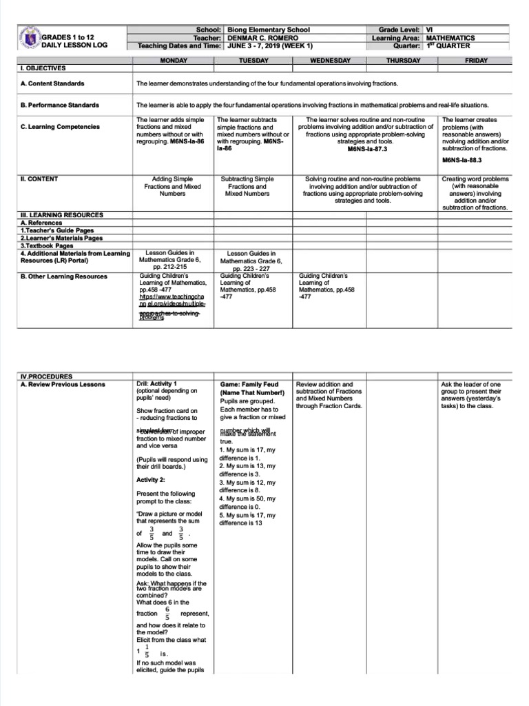 PDF DLL Math 6 q1 w1 DL | PDF | Learning | Cognitive Science