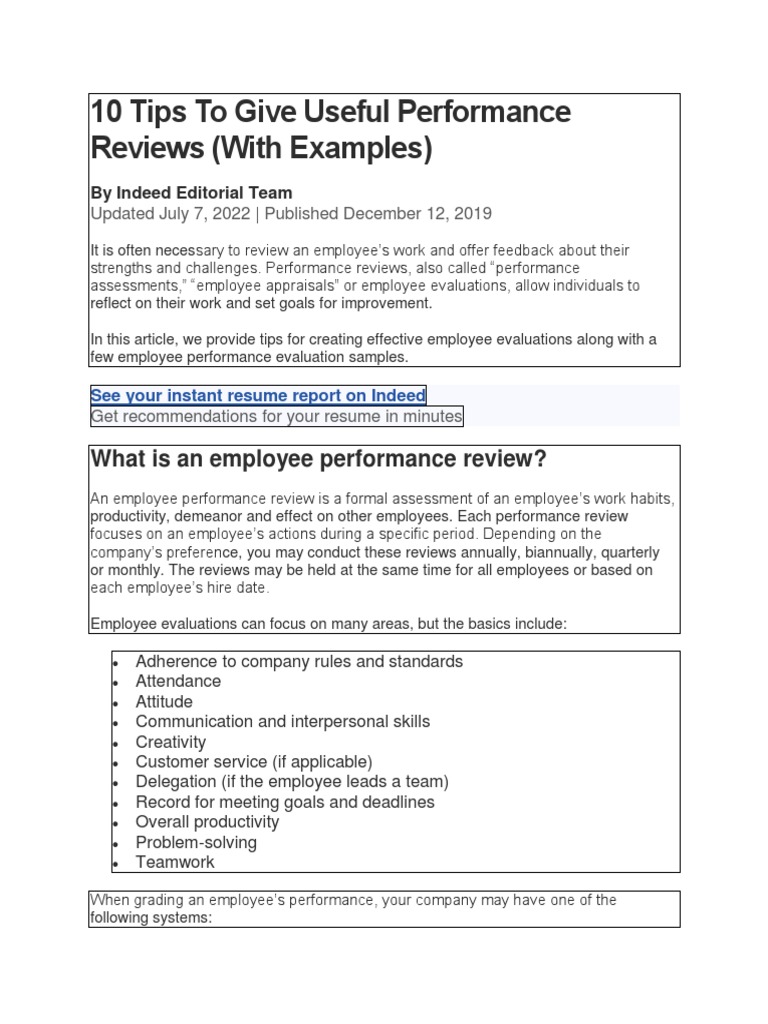 10 Tips To Give Useful Performance Reviews | PDF | Performance ...