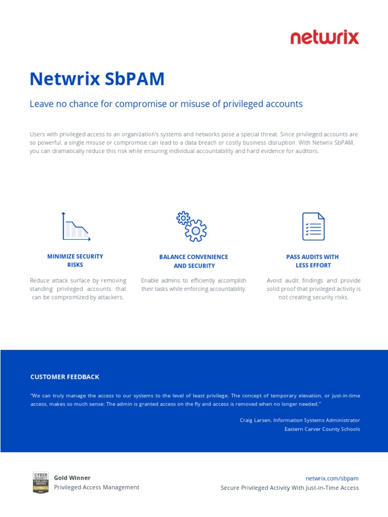 Netwrix Sbpam: Leave No Chance For Compromise or Misuse of Privileged ... Netwrix Sbpam: Leave No Chance For Compromise or Misuse of Privileged ...