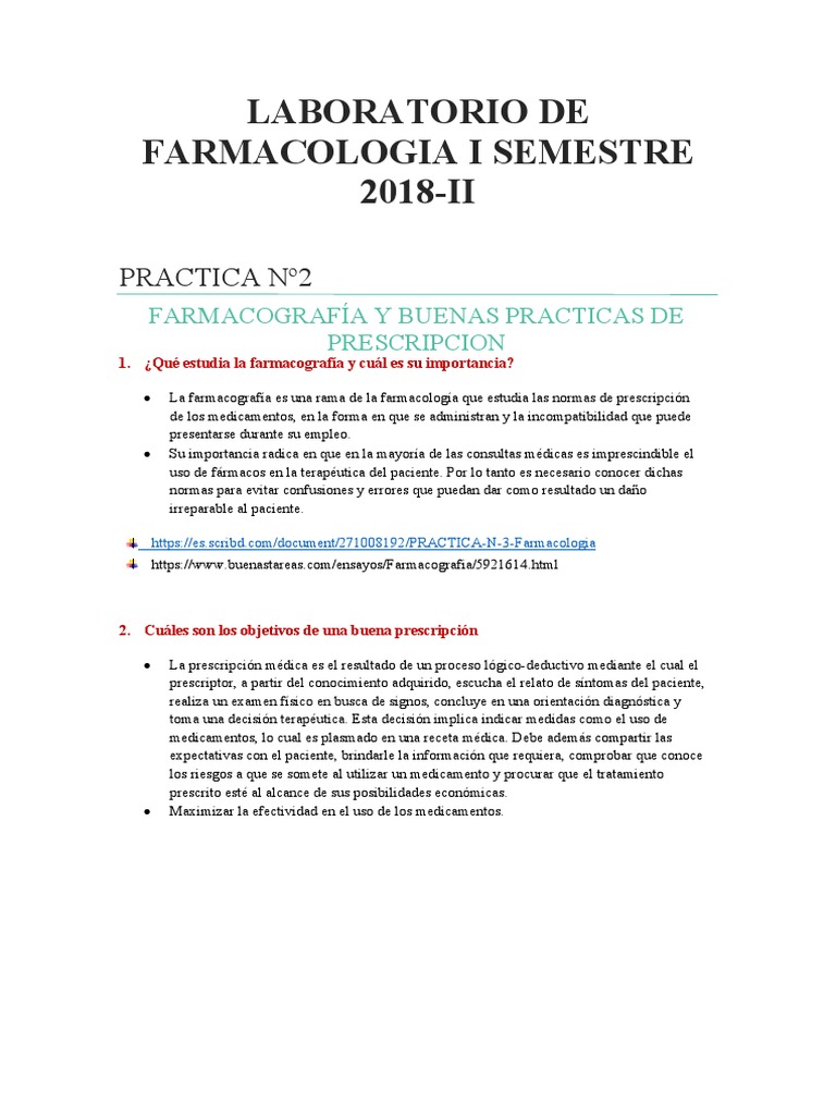 CUESTIONARIO 2 DE LABORATORIO DE FARMACOLOGIA Yull | PDF | Medicamentos con receta ...
