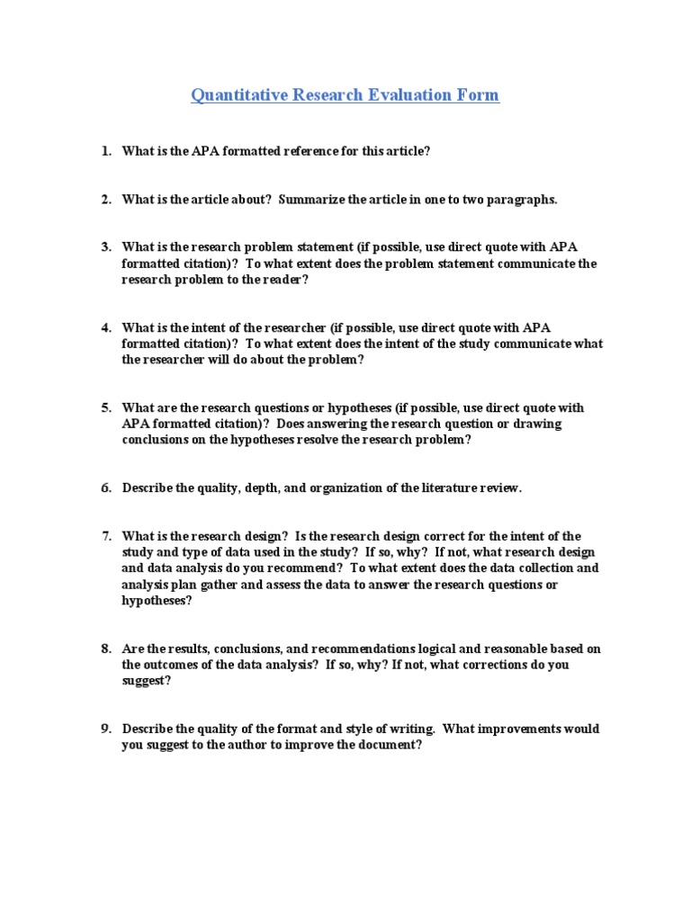 Quantitative Research Evaluation Form | PDF