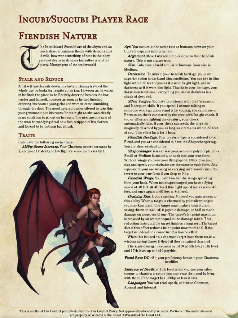 DnD5e EN - (Homebrew) Incubus-Succubus (Race) | PDF | Incubus | Fantasy